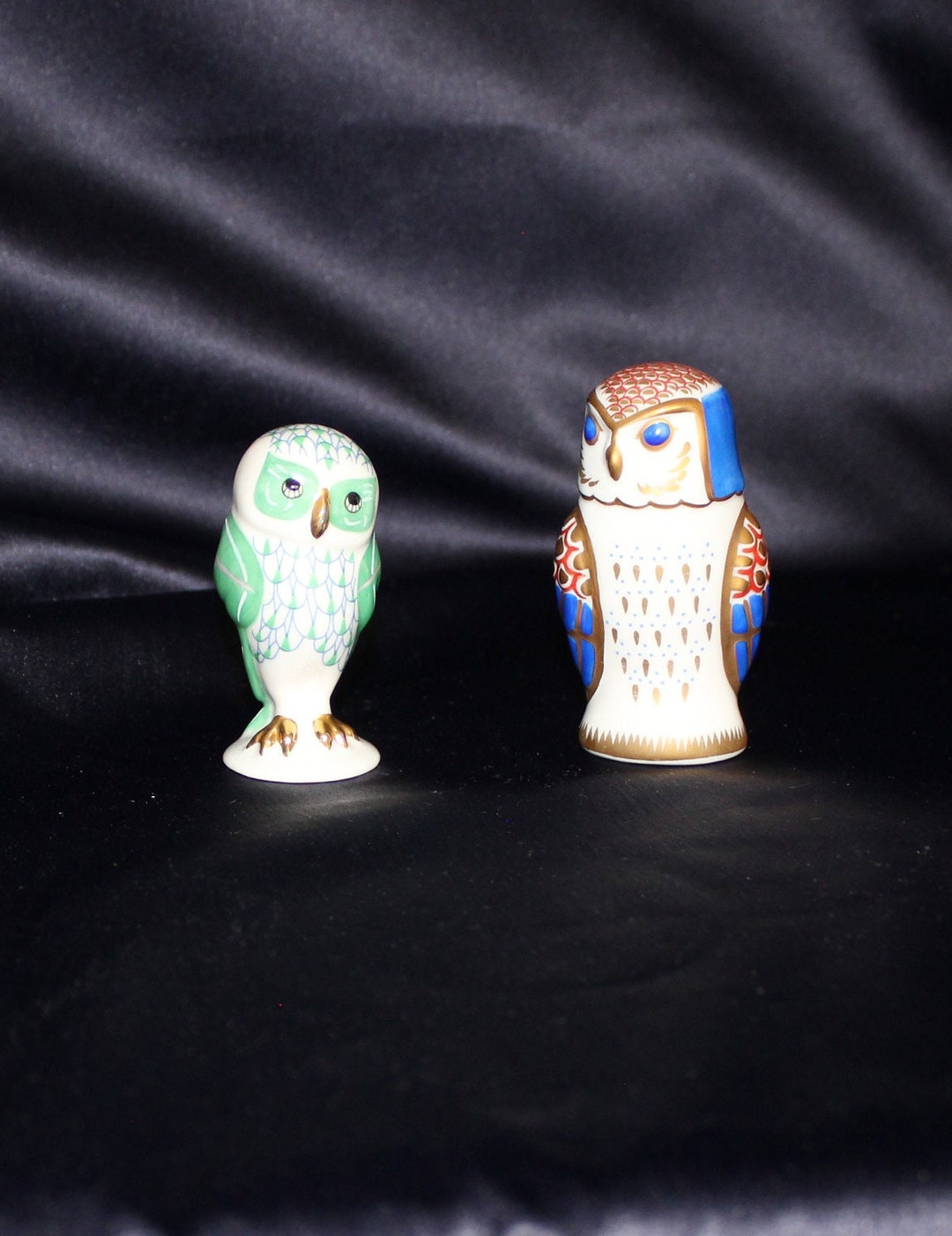 Set of Two 1988 Franklin Miniature Porcelain Owls From the Treasury of ...