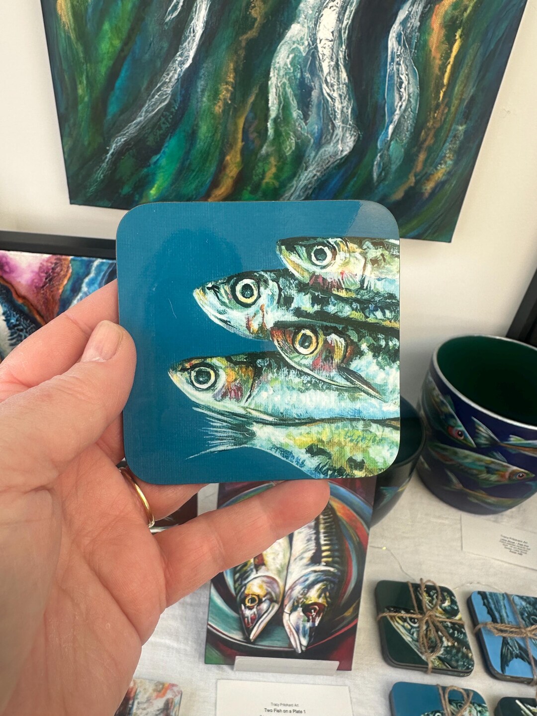 Fish & Shell Art Coasters, Glossy Protective Finish (set of 4) - Etsy