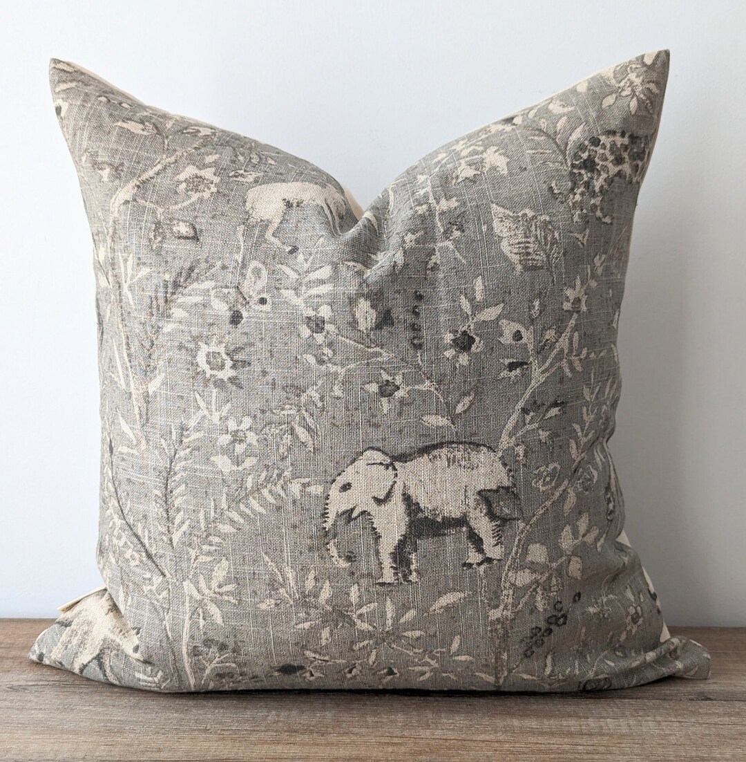 Designer Smokey Grey, Green and Beige Pillow Covet, Vintage Animal ...