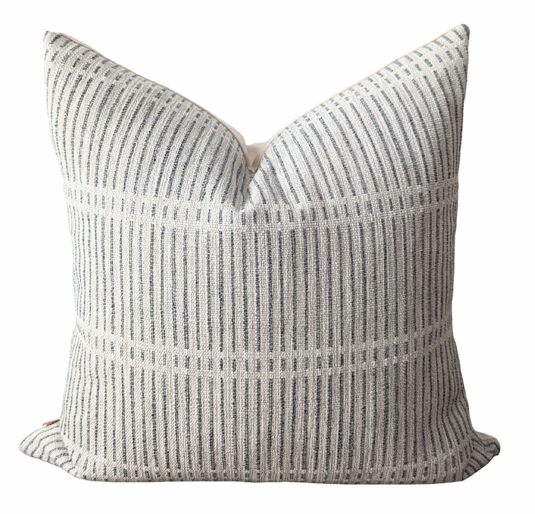 Beige and Blue Striped Pillow, Neutral Beige and Stone Blue Pillows ...
