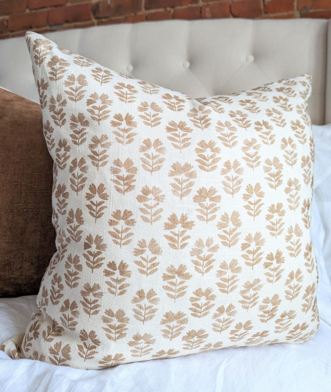 Tan Floral Pillow, Rustic Farmhouse Pillow Cover, Tan Floral Throw ...