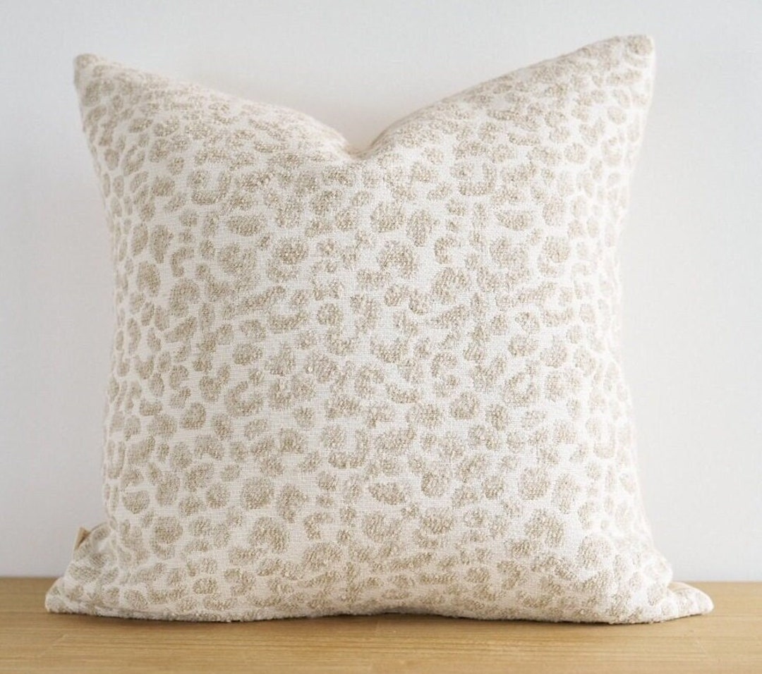 Leopard Pillow, Textured Beige Leopard Pillow, Cream Beige Animal Print ...
