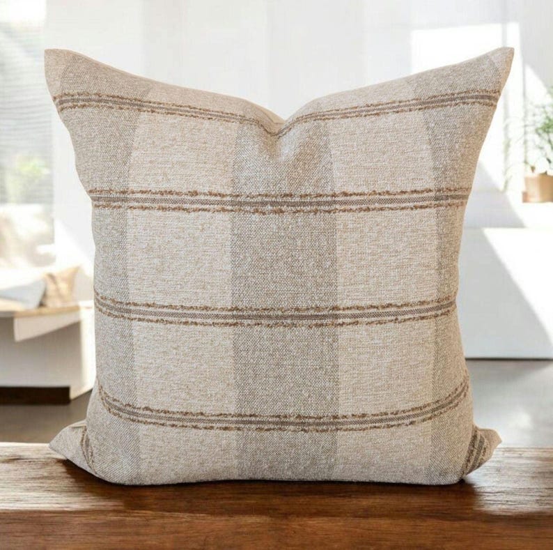 Beige Plaid Pillow Cover, Neutral Checkered Pillow, Rich Earth Tones ...