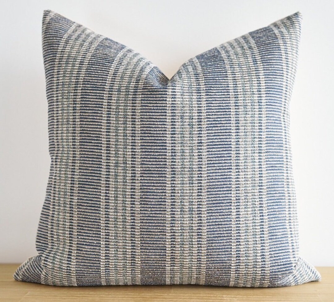 Blue Stripes Pillow Cover, Modern Neutral Blue Shades Pillow, Blue ...