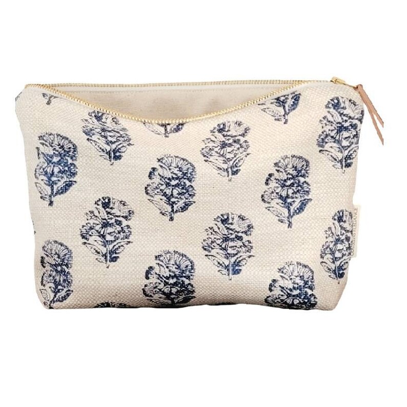 Blue Floral Makeup Bag Block Print Inspired Cosmetic Bag - Etsy