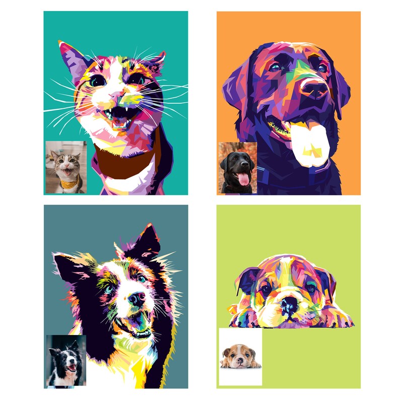 WW Personalized Pet portrait pop art. dog portrait cat | Etsy