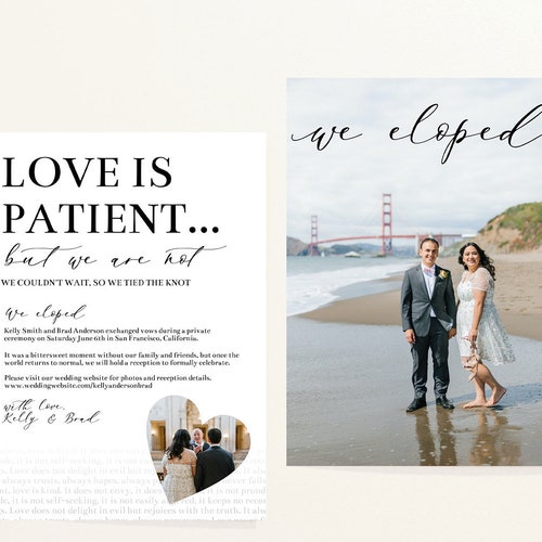 Love is Patient but We Are Not Elopement Announcement INSTANT - Etsy