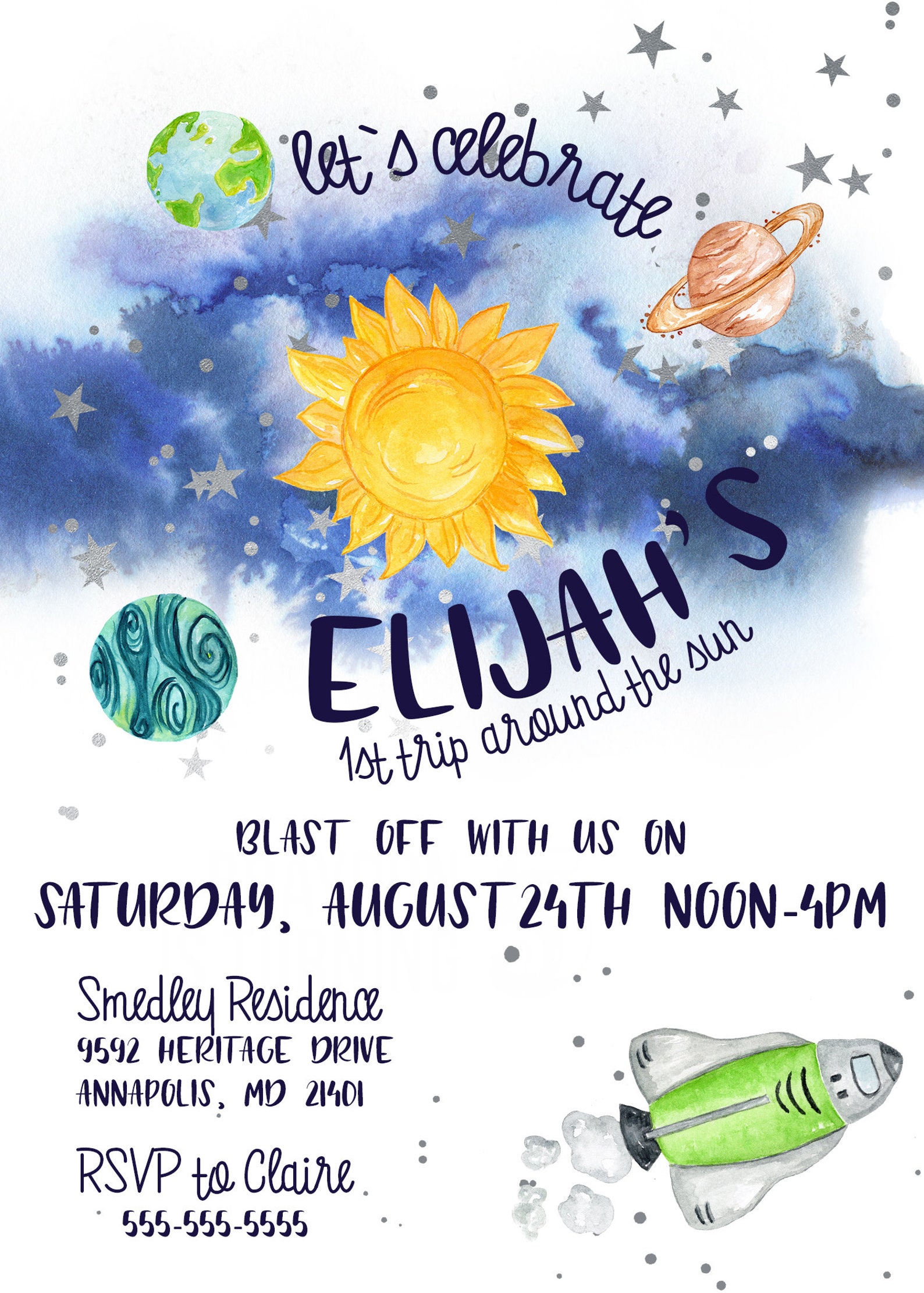 Space First Birthday Party Invitation DIGITAL DOWNLOAD Galaxy Themed ...