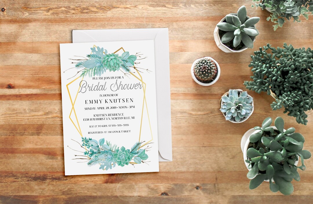 Editable Succulent Themed Printable Bridal Shower Invitation - Etsy