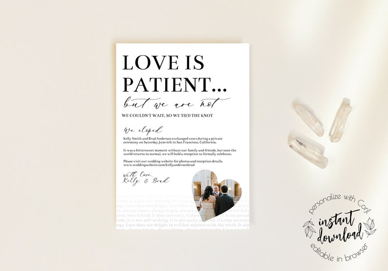 Love is Patient but We Are Not, Elopement Announcement INSTANT DIGITAL ...
