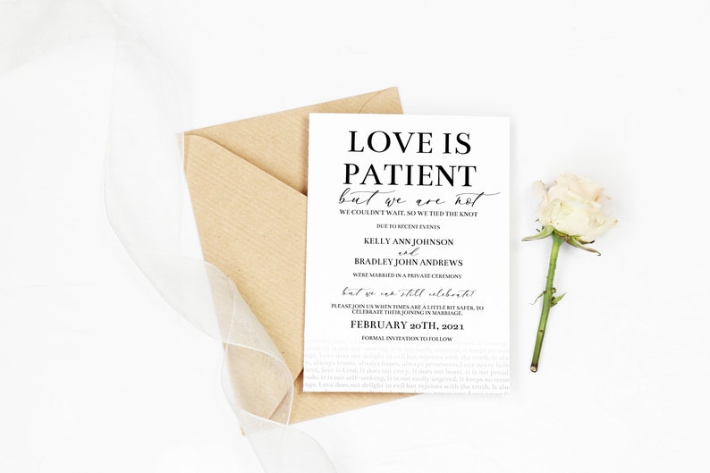 Love is Patient but We Are Not, Elopement Announcement INSTANT DIGITAL ...
