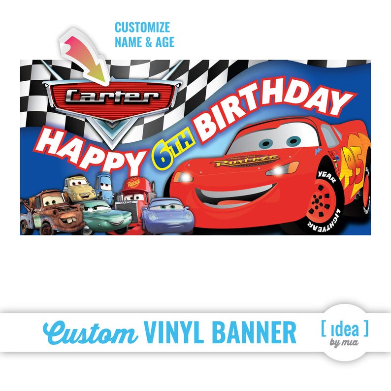 Happy Birthday Banner, Custom Personalized Banner, Cars Banner, Boy ...
