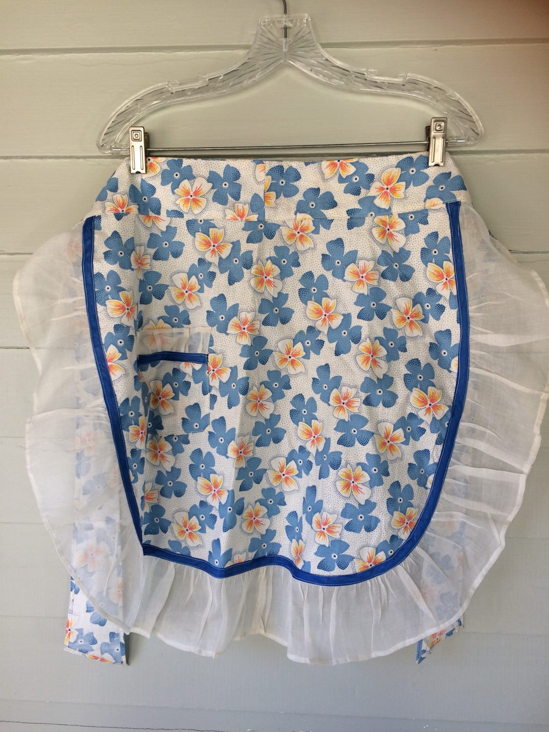Vintage Apron White With Blue Flowers Apron Periwinkle - Etsy