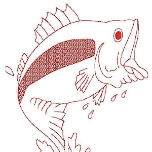 Fish1 Redwork Embroidery Design, 4 Sizes, 8 Formats(dst,exp,jef,hus,pes ...