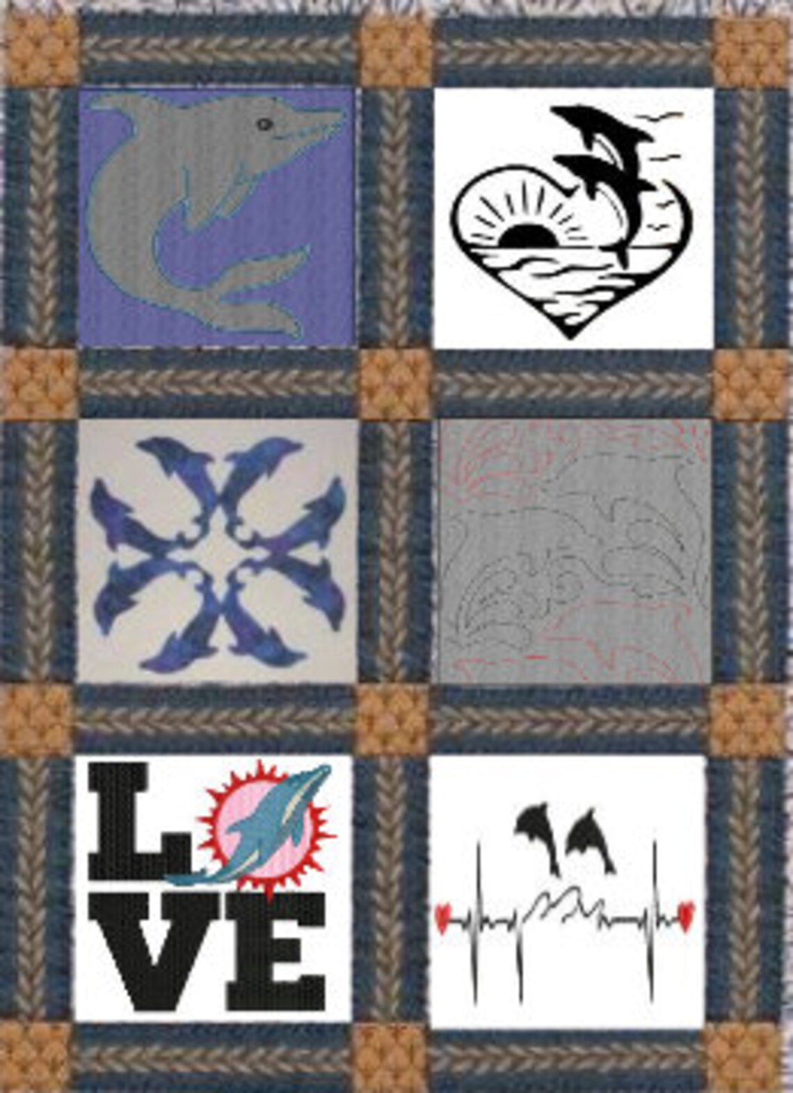 Dolphin Quilt Block Stipple Machine Embroidery,4 Sizes,8 Formats(dst ...