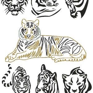Tiger Design2 Outline Embroidery Design, 4 Sizes, 8formats(dst,exp,hus ...