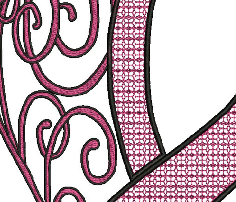 2 Heart Ribbon Cancer Designs Motif and Applique 4 Sizes 8 | Etsy