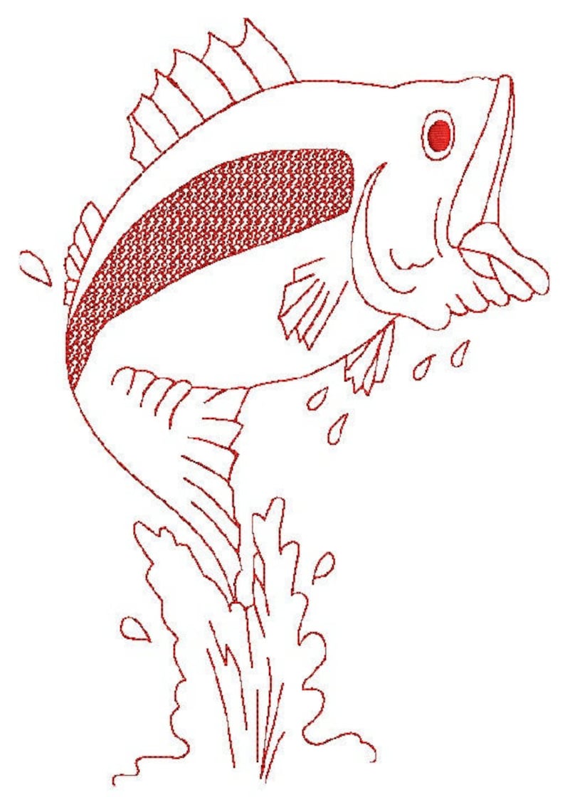 Fish1 Redwork Embroidery Design, 4 Sizes, 8 Formats(dst,exp,jef,hus,pes ...