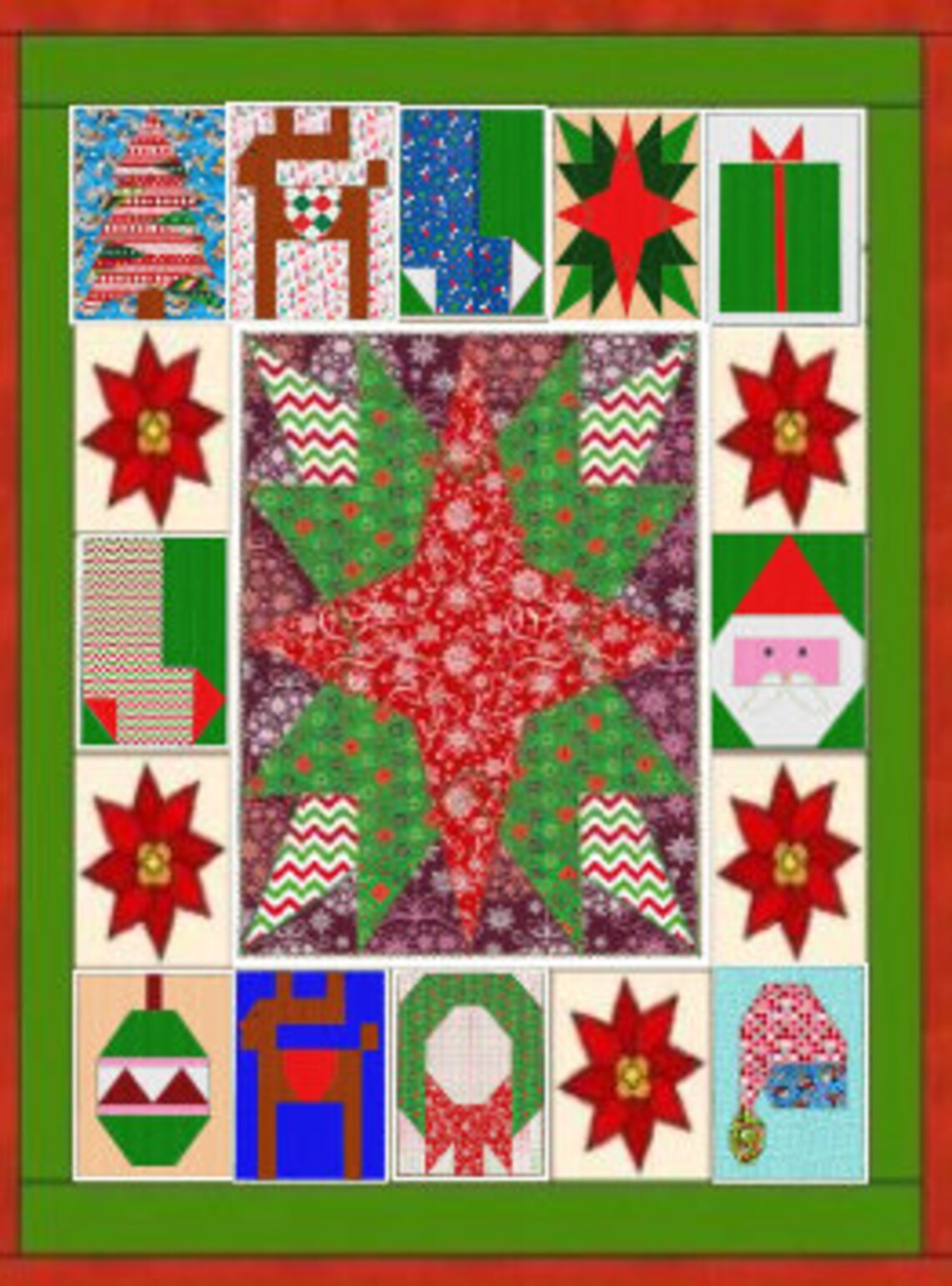 Christmas Star Quilt Block Embroidery Applique, 4 Sizes, 8 Formats(dst ...