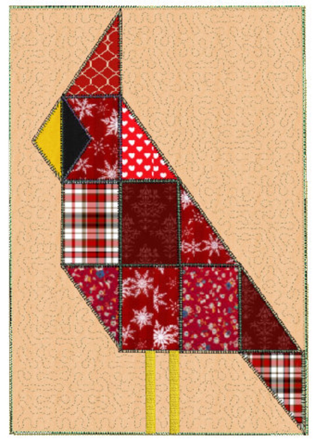 Cardinal Quilt Block Machine Embroidery,4 Sizes,8 Formats(dst,exp,jef ...
