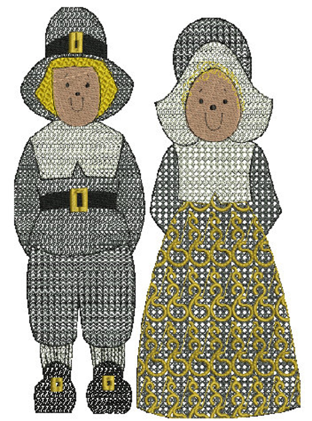 Pilgrim Boy and Girl Thanksgiving Colorwork Machine Embroidery,8 ...