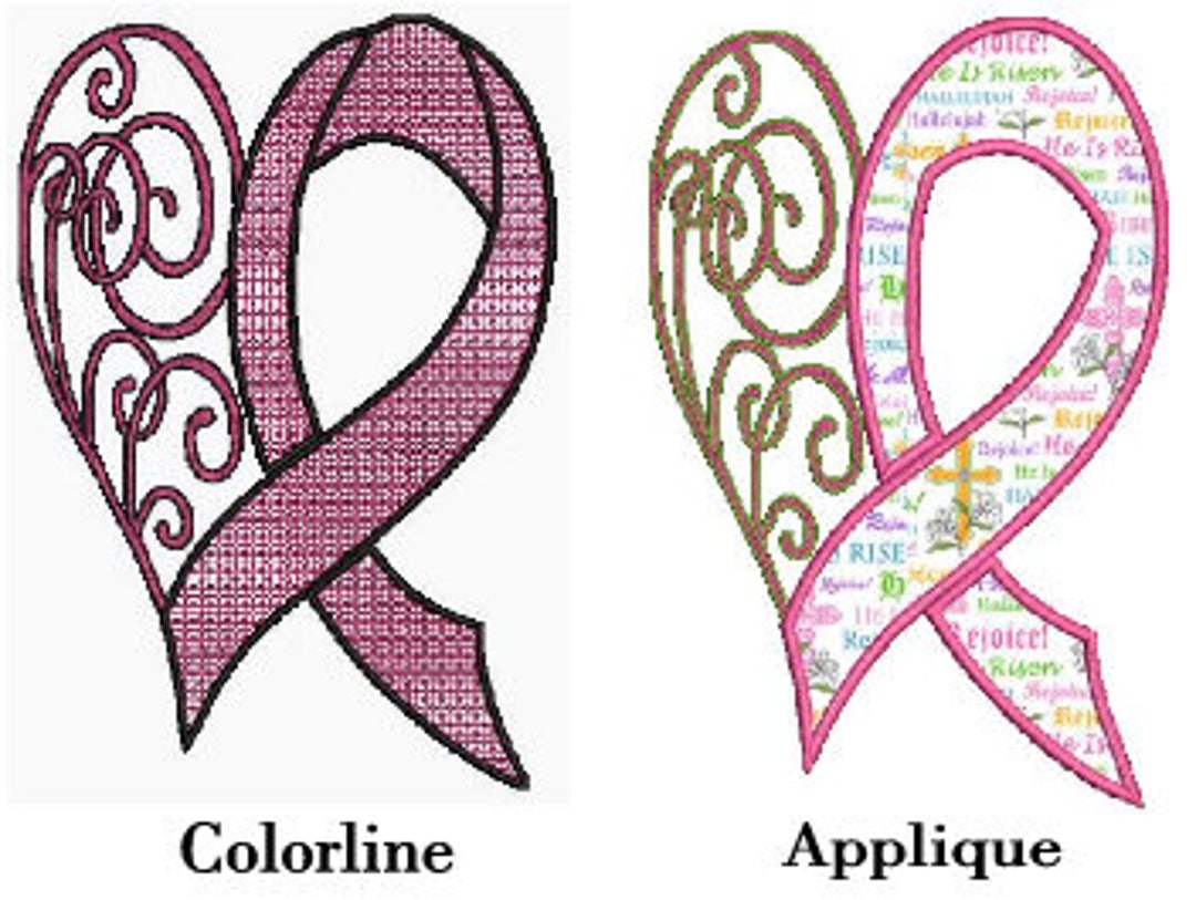 2 Heart Ribbon Cancer Designs Motif and Applique 4 Sizes 8 - Etsy