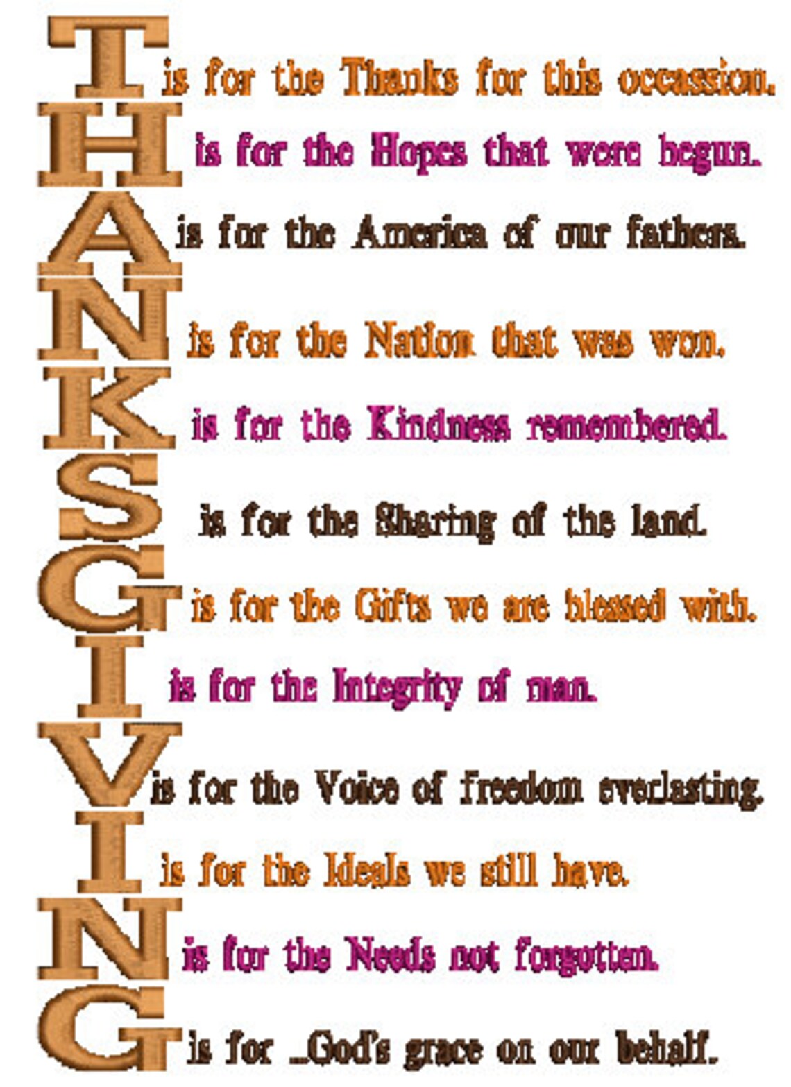 Thanksgiving Meaning Colorwork Machine Embroidery Design 4 | Etsy