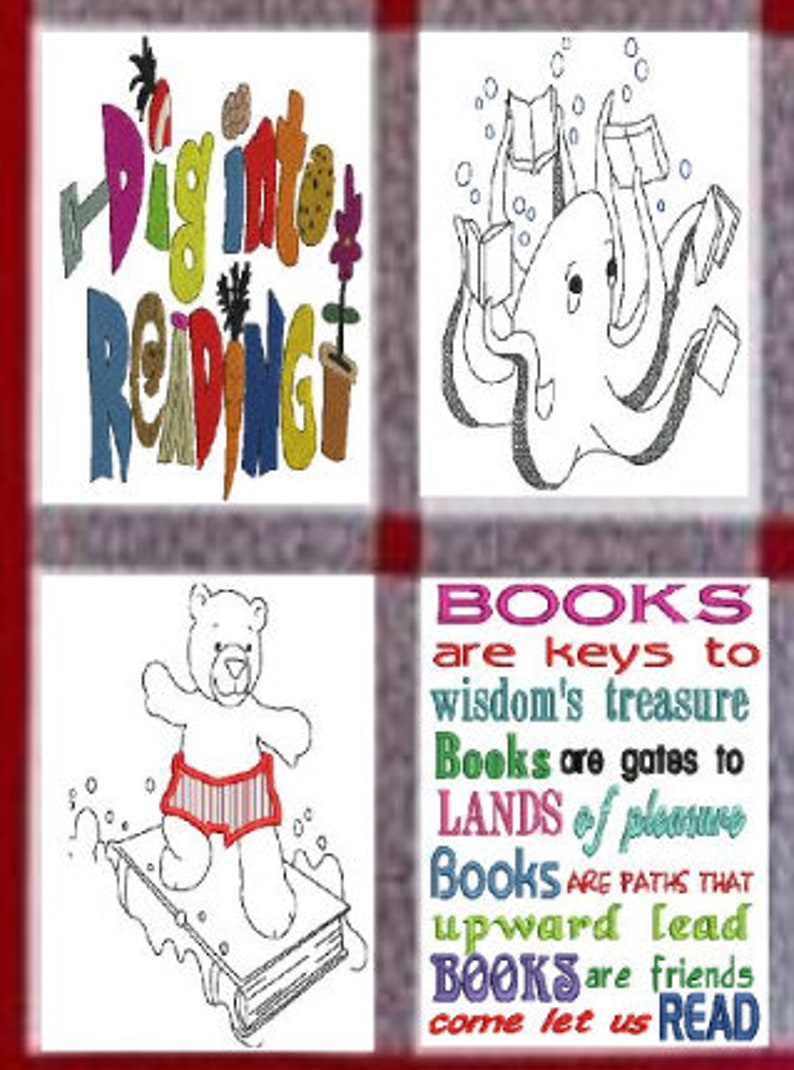 Reading BOOKS Design13 Colorwork Machine Embroidery,8 Formats(dst,exp ...