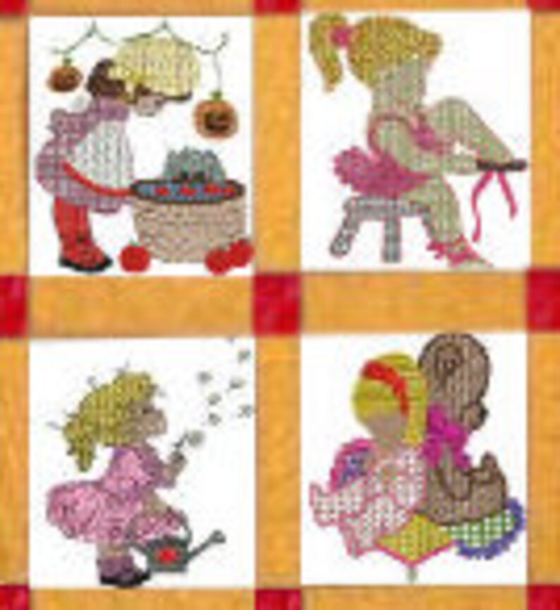 Girl Set of 16 Machine Embroidery Colorwork Design,4 Sizes,8 Formats ...