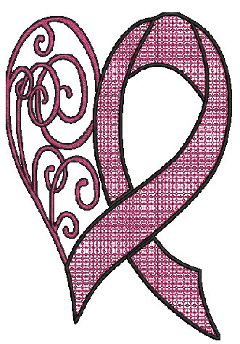 2 Heart Ribbon Cancer Designs Motif and Applique 4 Sizes 8 | Etsy