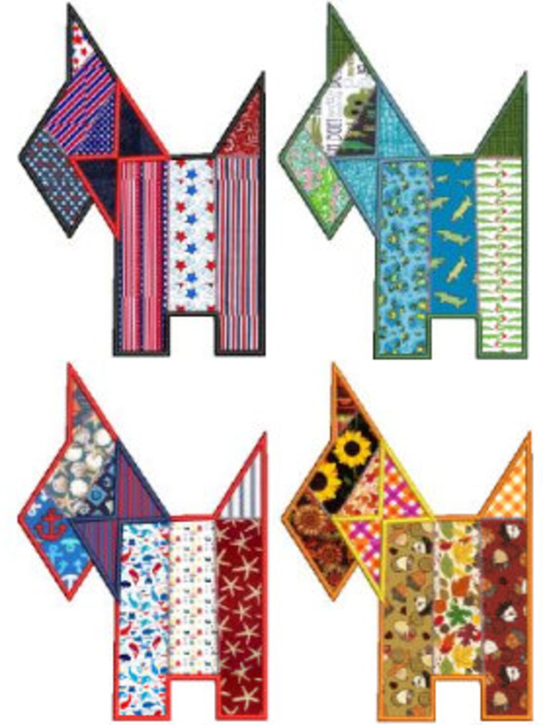 Scottie Quilt Block Embroidery Multiple Applique Design,4 Sizes,8 ...