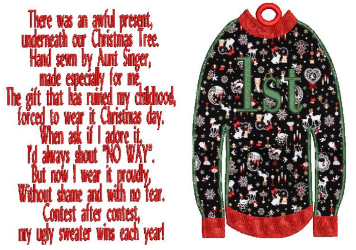 Ugly Sweater Ornament and Poem Machine Embroidery Applique2 - Etsy