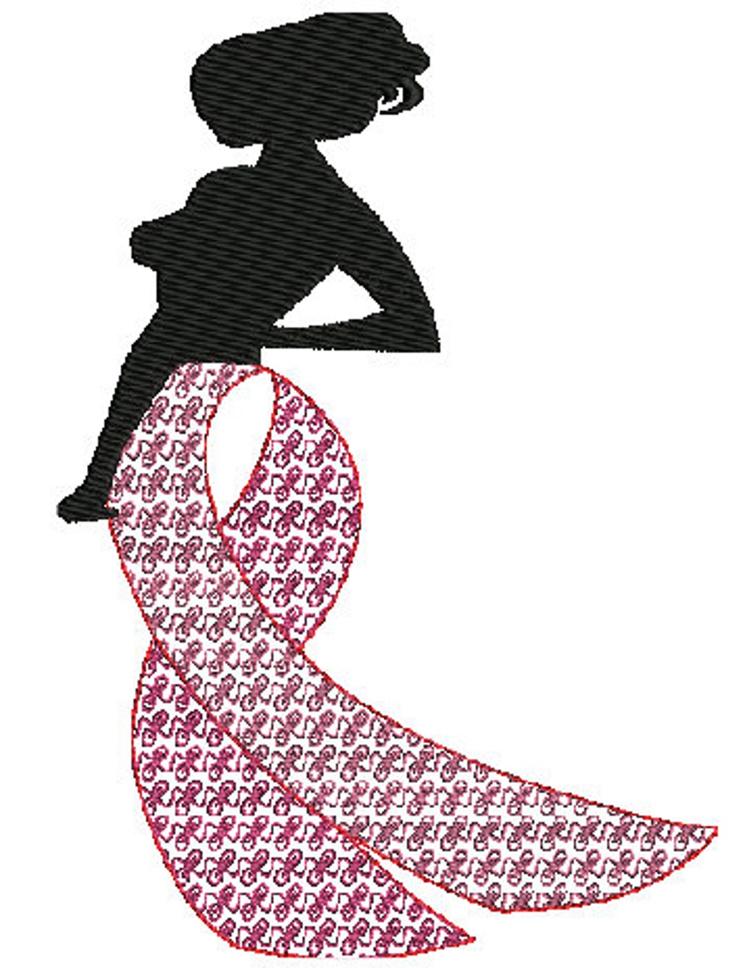 Cancer Woman Ribbon Design Motif, 4 Sizes, 8 Formatspes,dst,exp,hus,jef ...