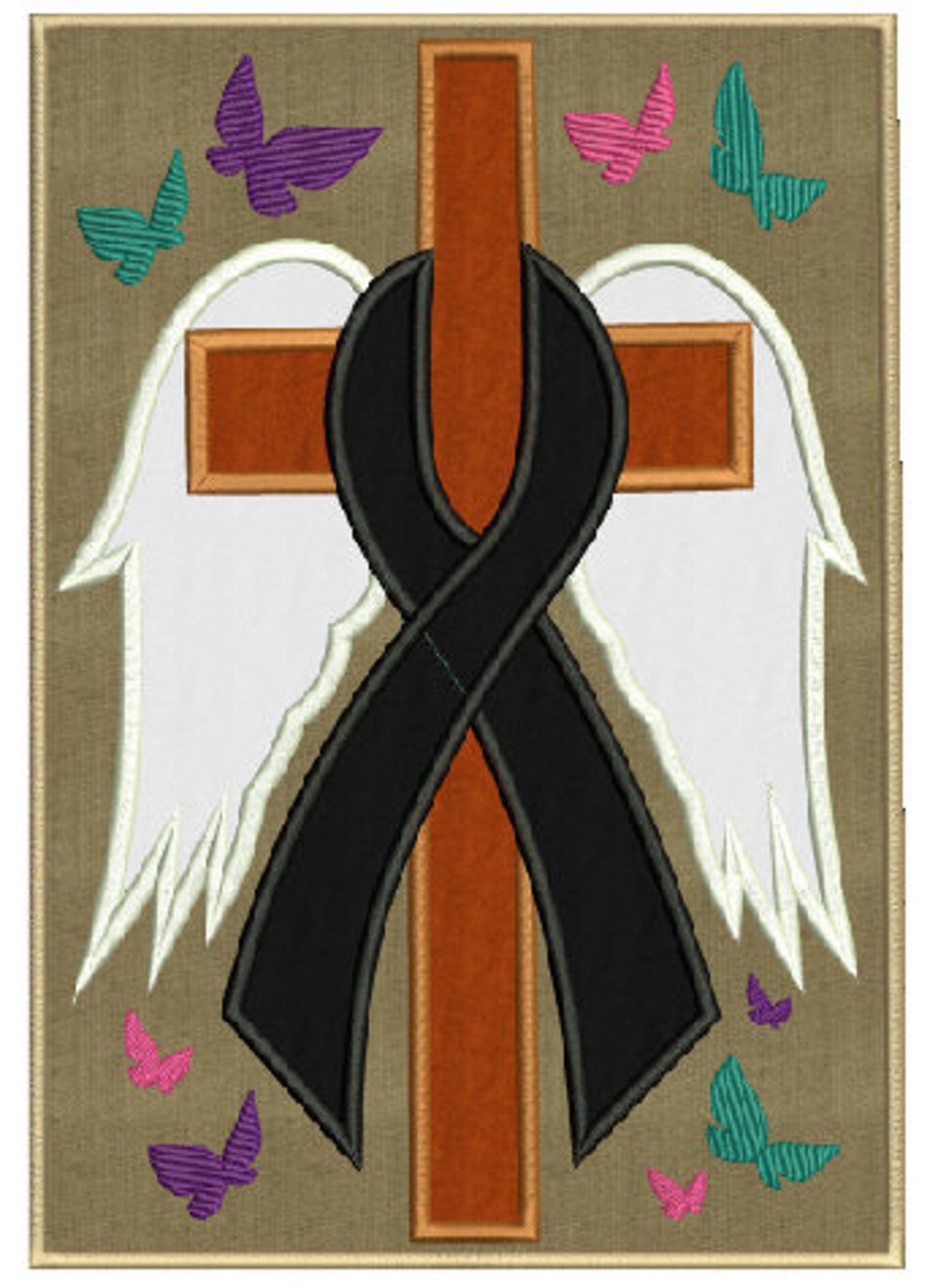 Cancer Ribbon Cross Wings Machine Embroidery applique 4 | Etsy