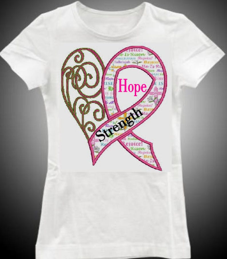 2 Heart Ribbon Cancer Designs Motif and Applique 4 Sizes 8 | Etsy