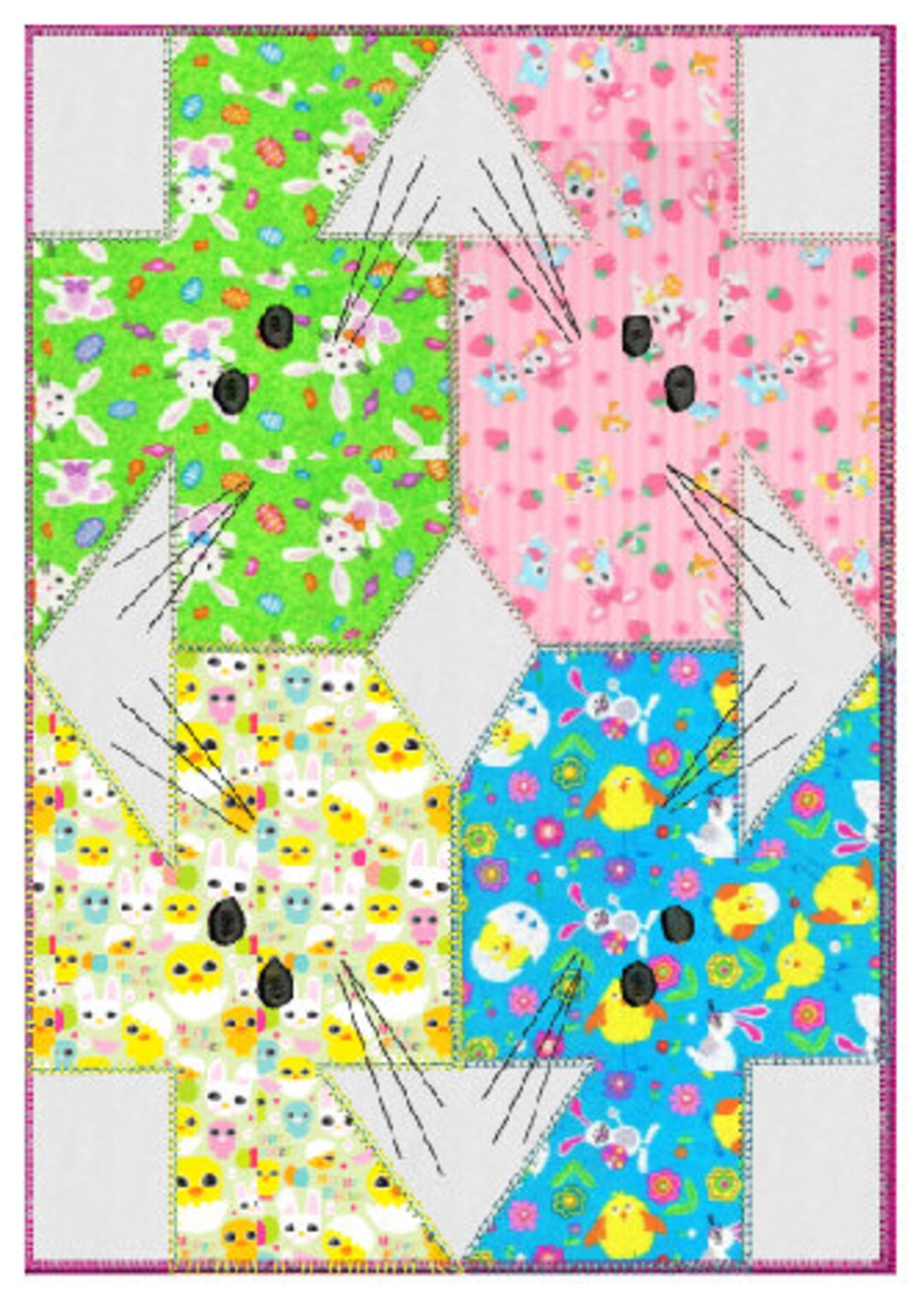 Easter Bunnies Quilt Block Embroidery Applique Design,4 Sizes,8 Formats ...