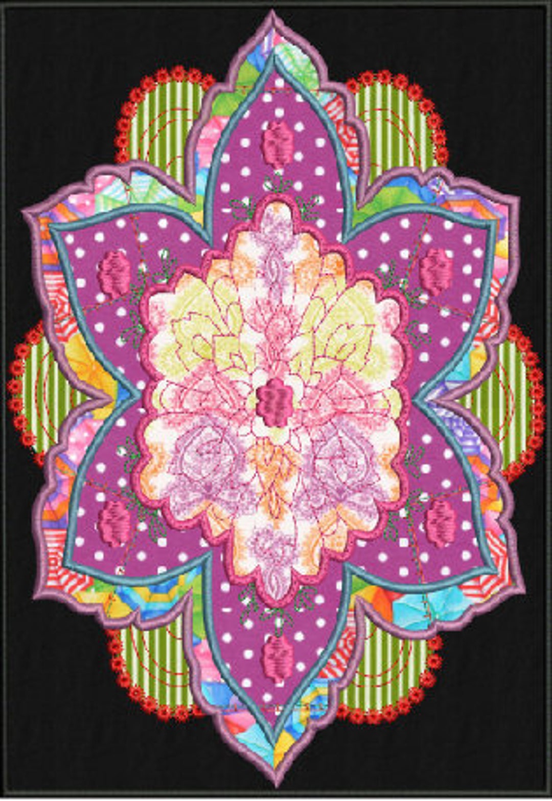 Mandala Quilt Block1 Embroidery Applique Design,4 Sizes,8 Formats(dst ...