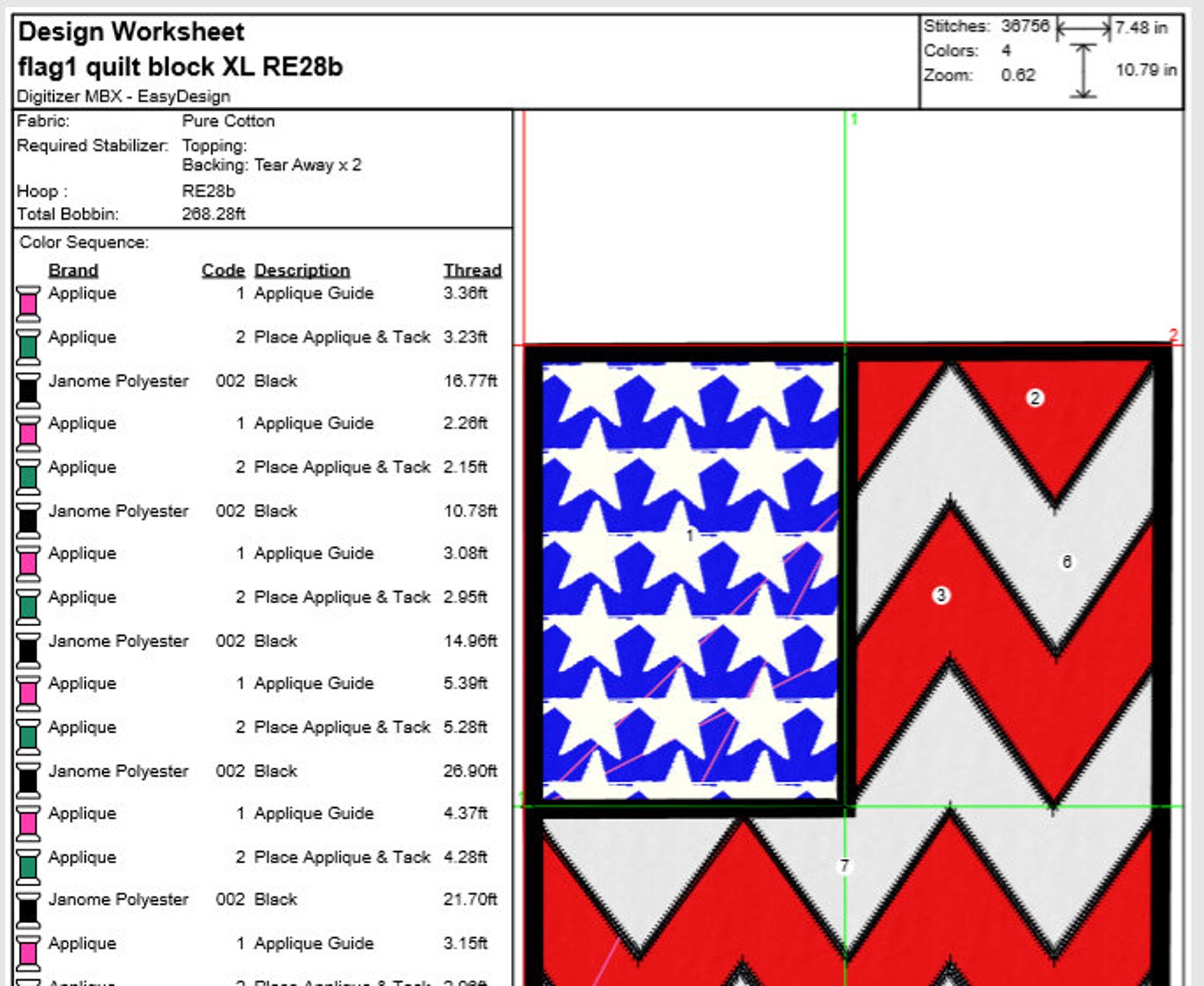 Flag Quilt Block Machine Embroidery Applique,4 Sizes,8 Formats(dst,exp ...