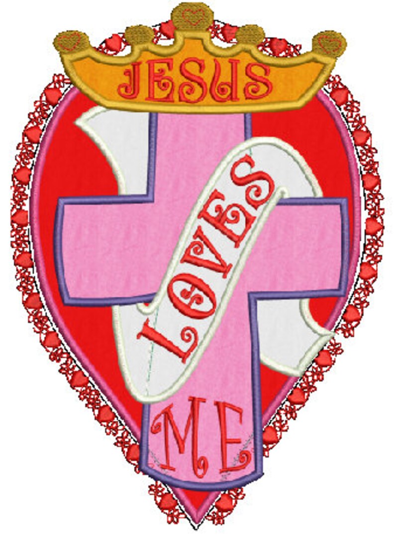 Jesus Loves Me Heart and Cross Applique, 1 Design,4 Sizes,8 Formats(dst ...