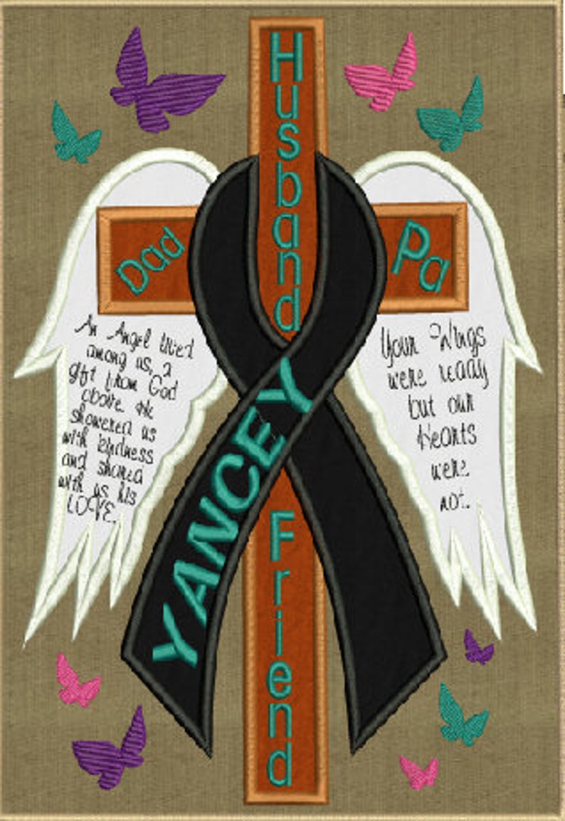 Cancer Ribbon Cross Wings Machine Embroidery Applique 4 - Etsy