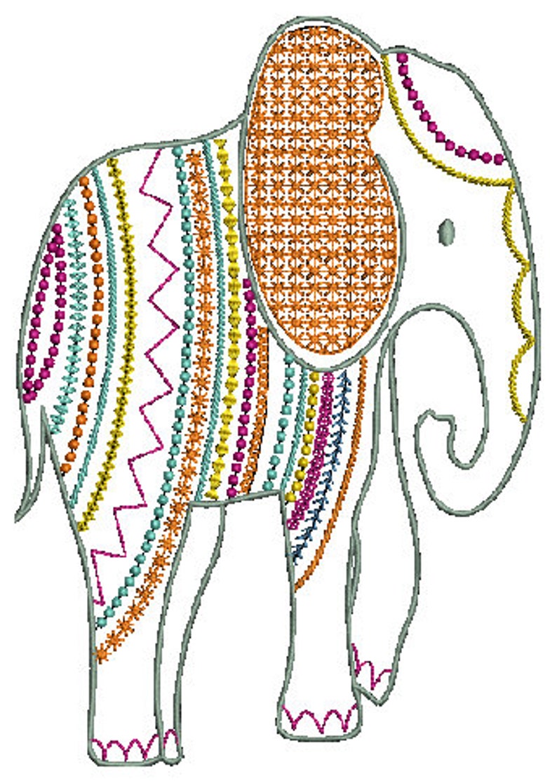 Set of 4 Elephant Machine Embroidery Designs, 4 Sizes,8 Formats(dst,exp ...