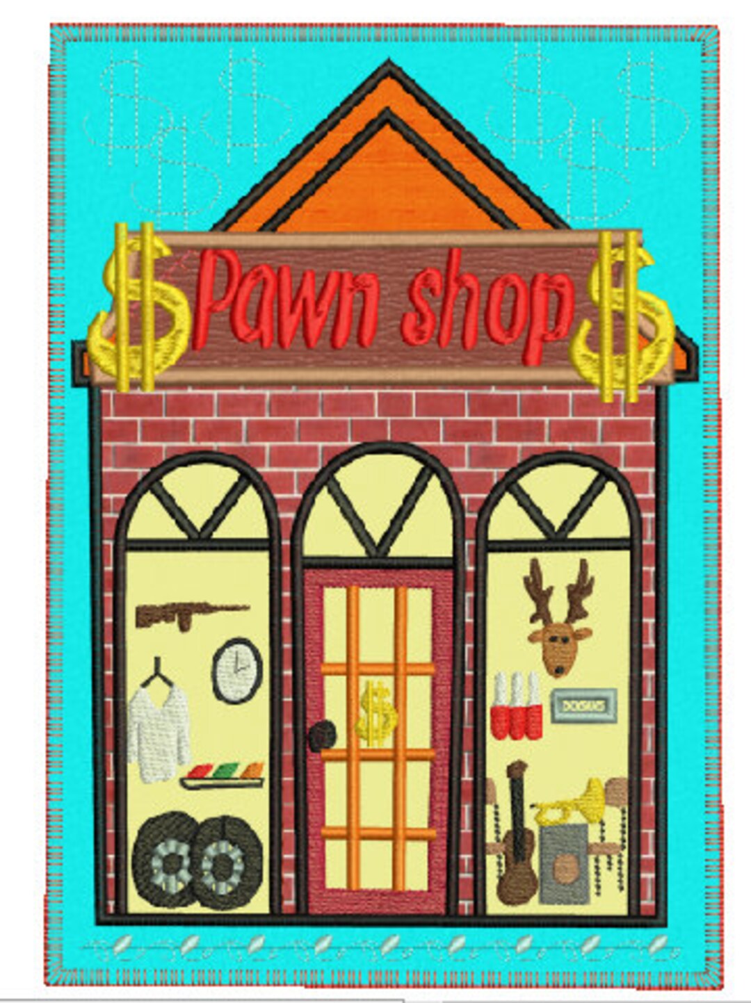 My Town Series, Pawn Shop Block 4 Applique Embroidery,4 Sizes, 8 ...