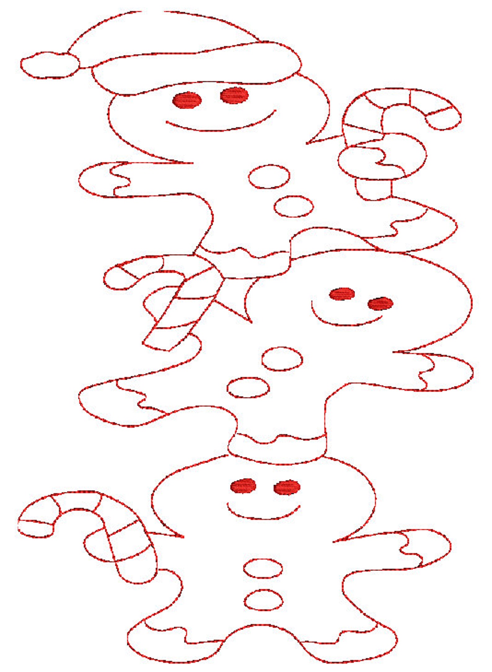 Trio of Gingerbread Men Redwork Design 4 Sizes8 - Etsy