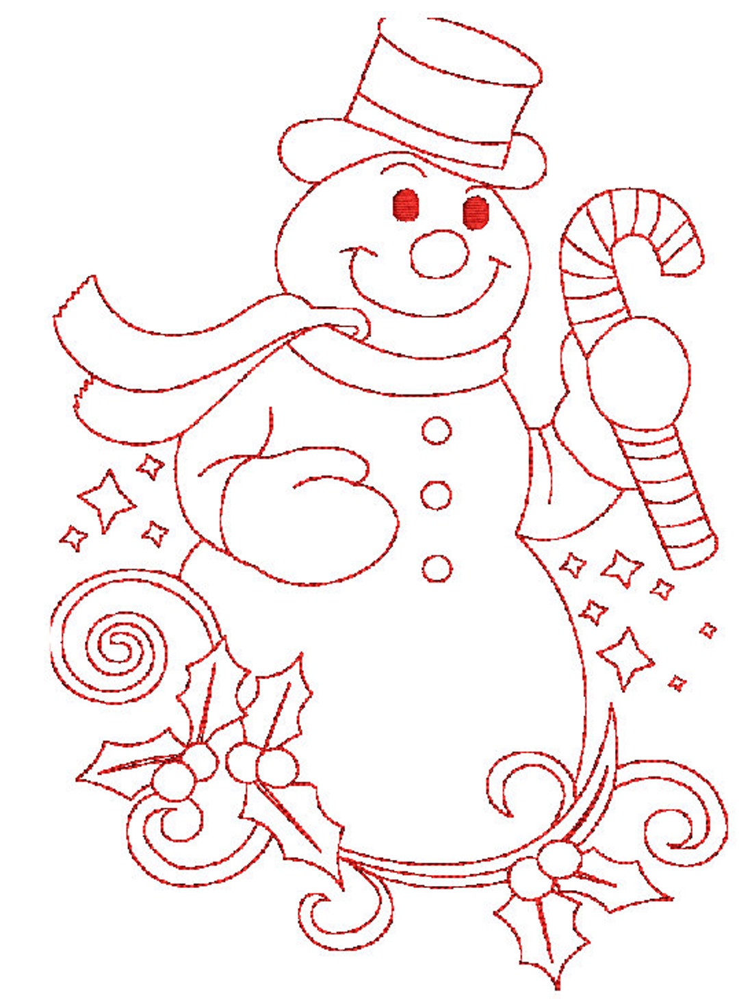 Snowman Swirl Redwork Machine Embroidery,4 Sizes,8 Formatsdst,exp,jef ...