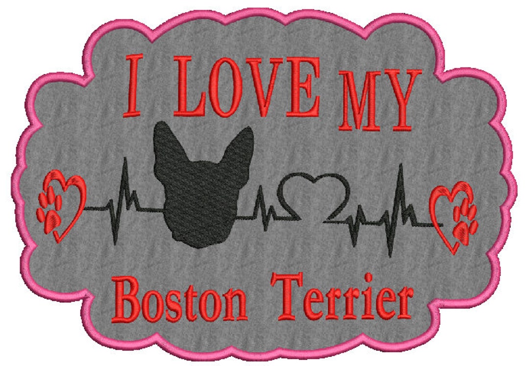 Boston Terrier Sign Machine Embroideryapplique ,4 Sizes,8 Formats(dst ...