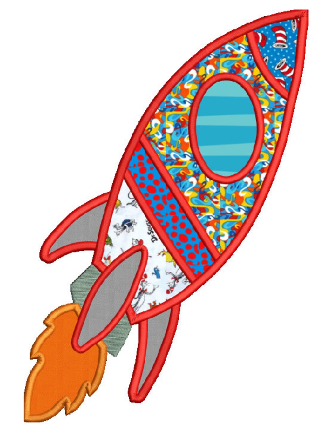 Rocket Ship Applique Machine Embroidery,4 Sizes,8 Formats(dst,exp,jef ...