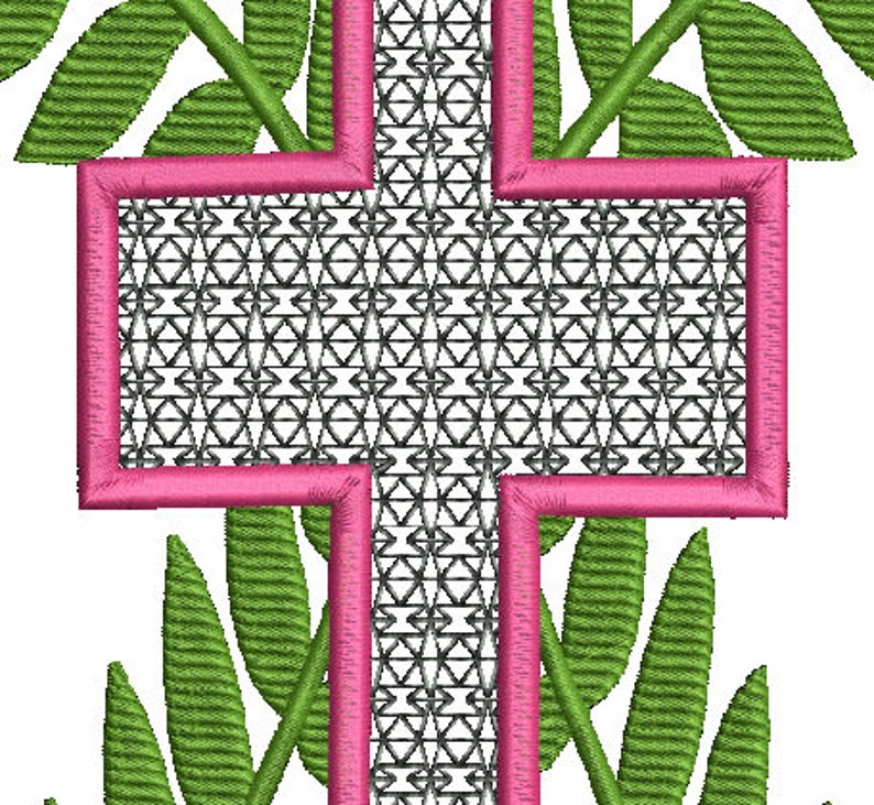 Cross With Leaves Embroidery Design Motif Fill 4 Sizes 8 | Etsy