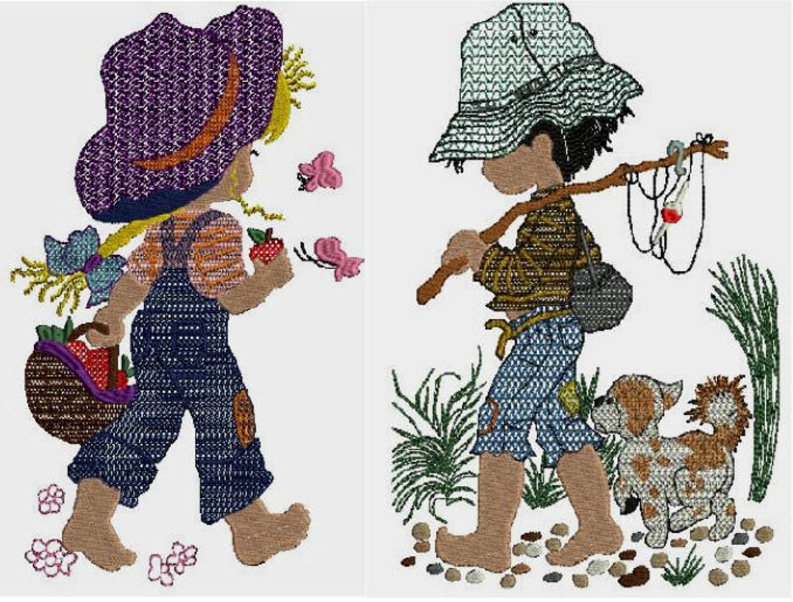 Design34 Boy Going Fishing Colorwork Machine Embroidery8 - Etsy