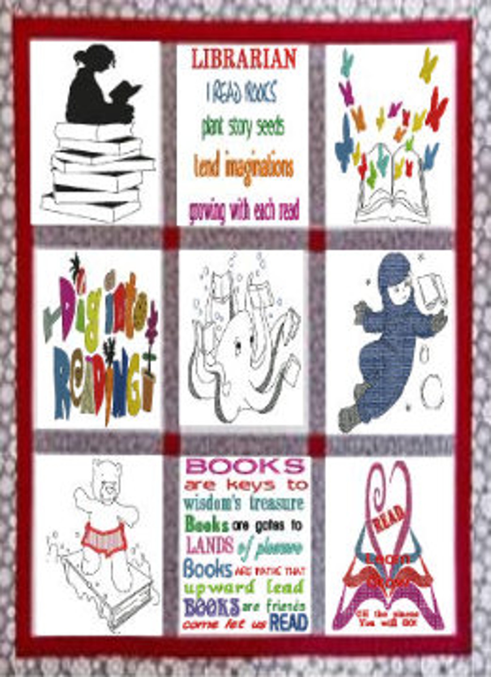 Reading BOOKS Design13 Colorwork Machine Embroidery,8 Formats(dst,exp ...
