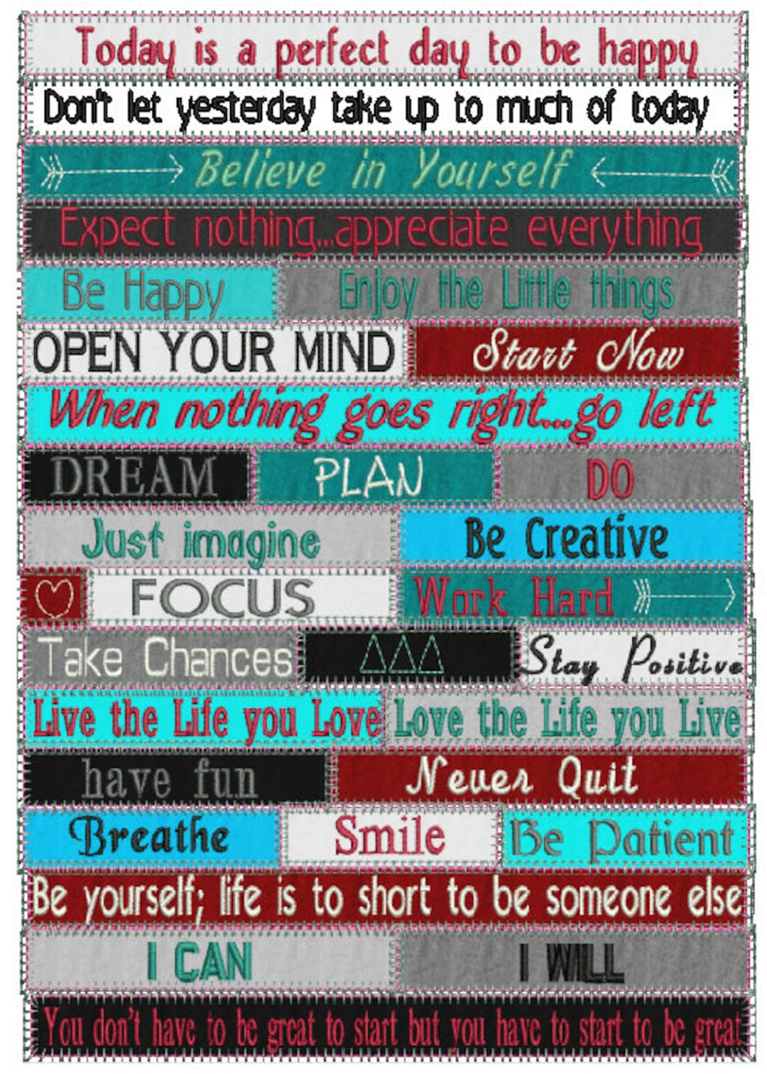 Positive Wording Machine Embroidery Applique Design,1 Size,8 Formats ...